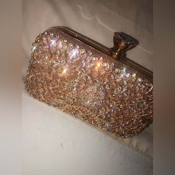 Bags | Rose Gold Blinged Out Clutch | Poshmark